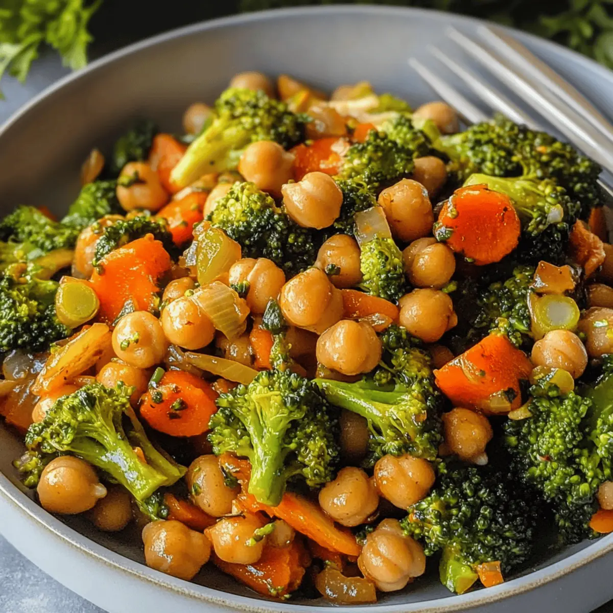 Easy Vegan Garlic Chickpea Stir Fry with Broccoli and Carrots